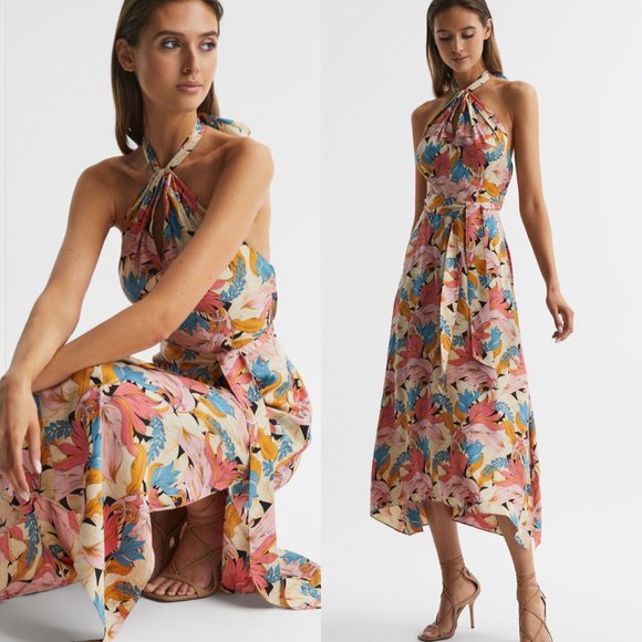 Reiss | Dresses | Reiss Italian Fabric Electra Halter Floral Printed ...